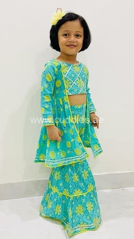 Marine green Crop top style Kurti with Sharara - Shop Indian ethnic ...