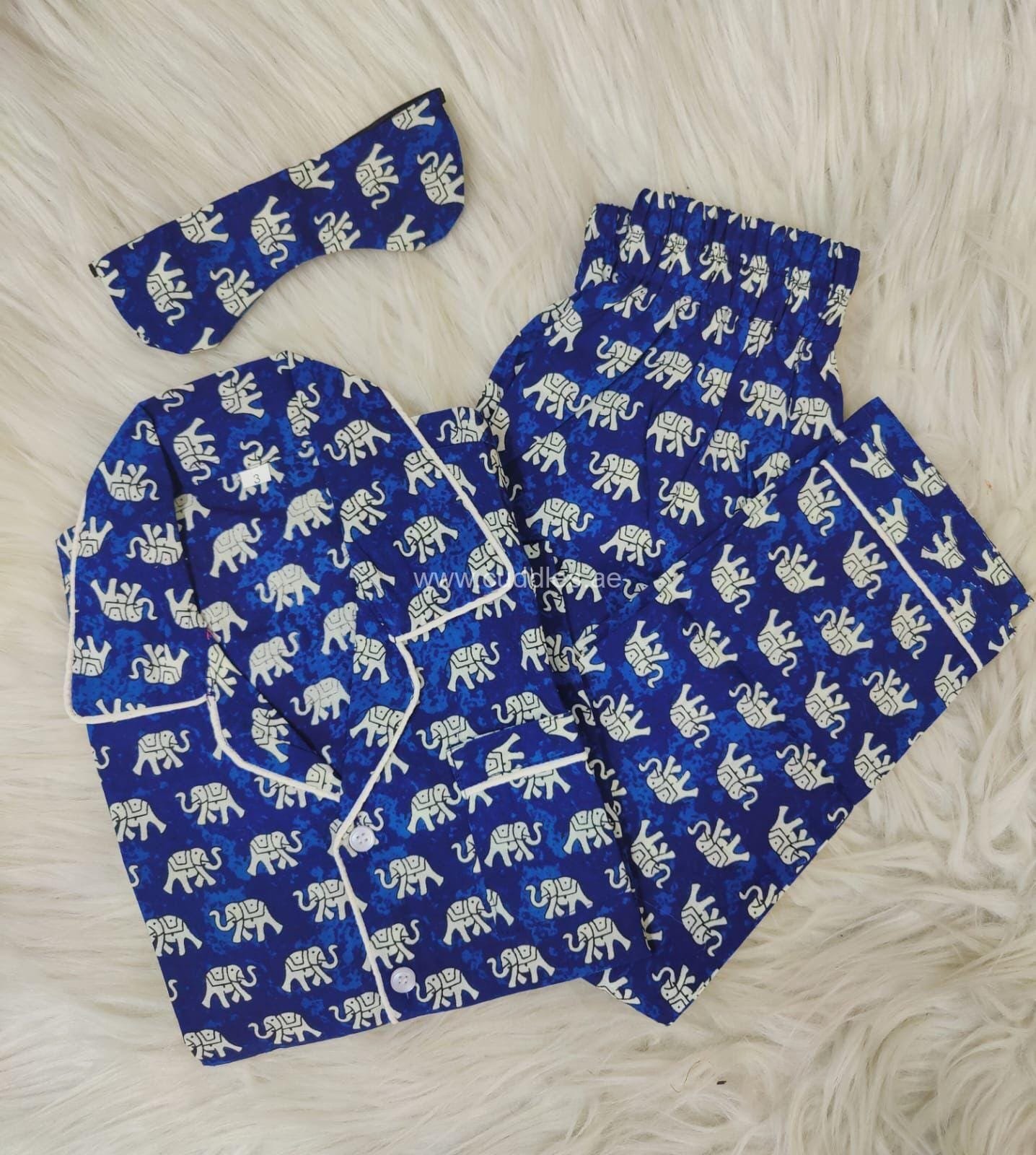 Unisex Navy blue elephant print PJ set - CUDDLES
